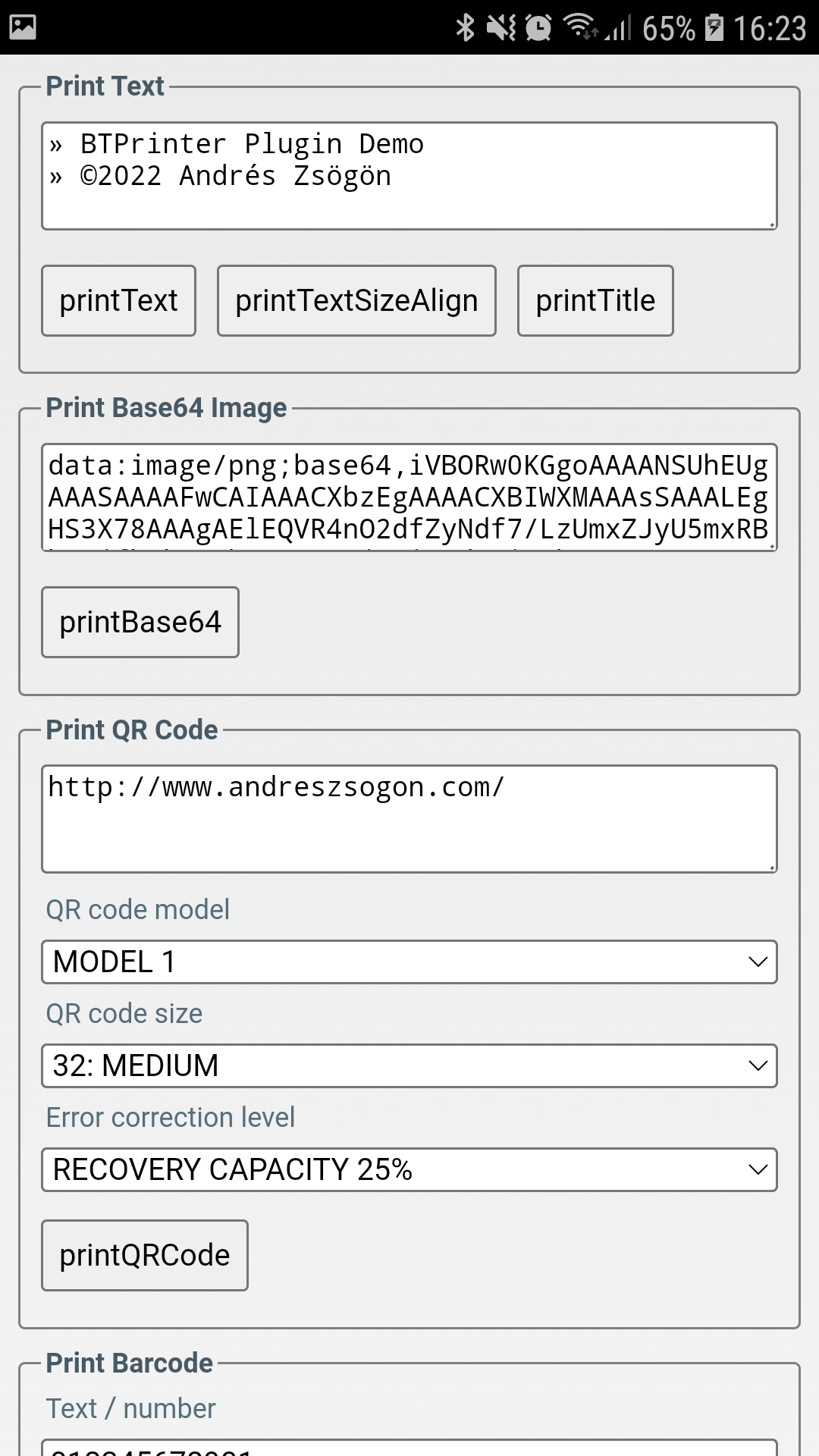 Cordova Bluetooth Printer plugin demo | Andres Zsogon
